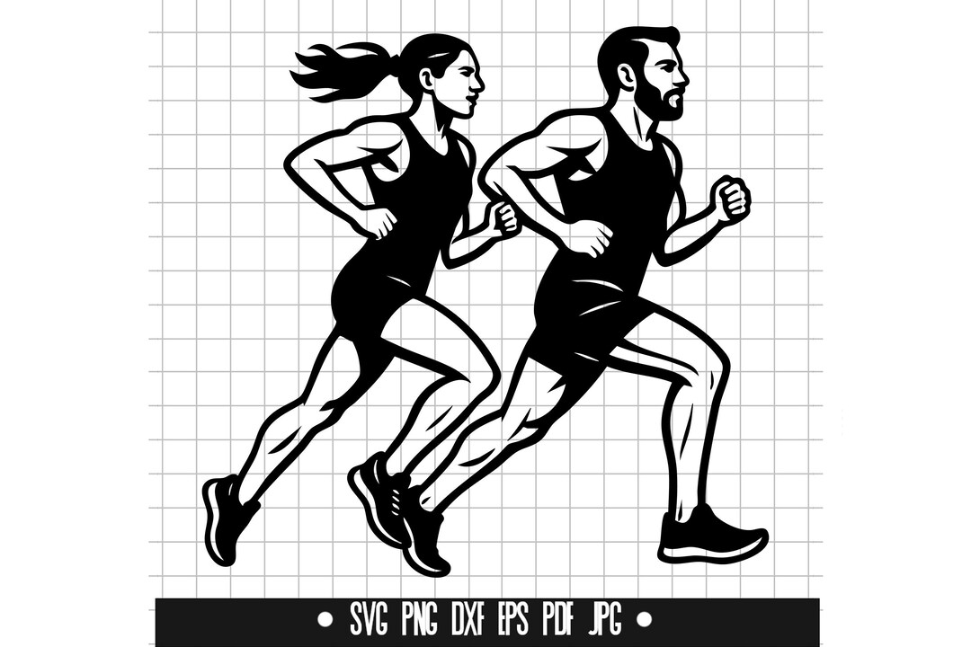 Running Couple SVG, Runners DXF, Fitness PNG, Athlete Cut File, Clipart ...