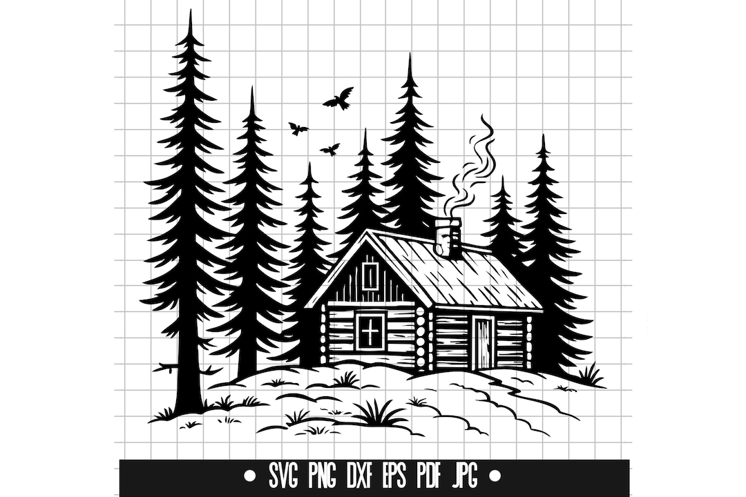 Cabin SVG, Forest House PNG, Pine Tree DXF, Rustic Cabin Cut File ...