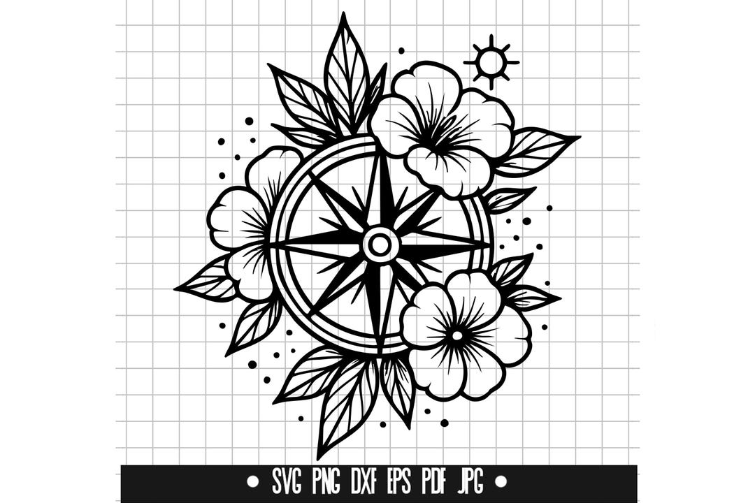 Floral Compass SVG, Floral Compass DXF, Floral Compass PNG, Floral ...