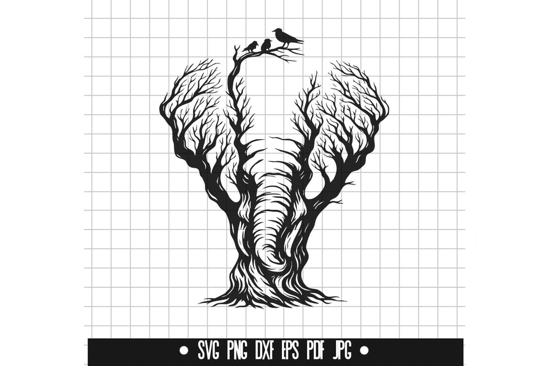 Elephant Tree SVG, Optical Illusion DXF, Nature PNG, Forest Cut File ...