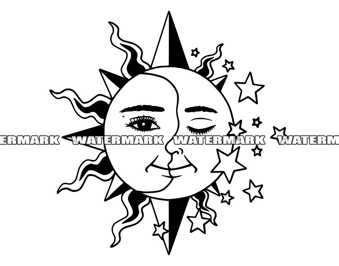 Sun and Moon SVG, Sun and Moon Cut File, Sun and Moon DXF, Sun and Moon ...