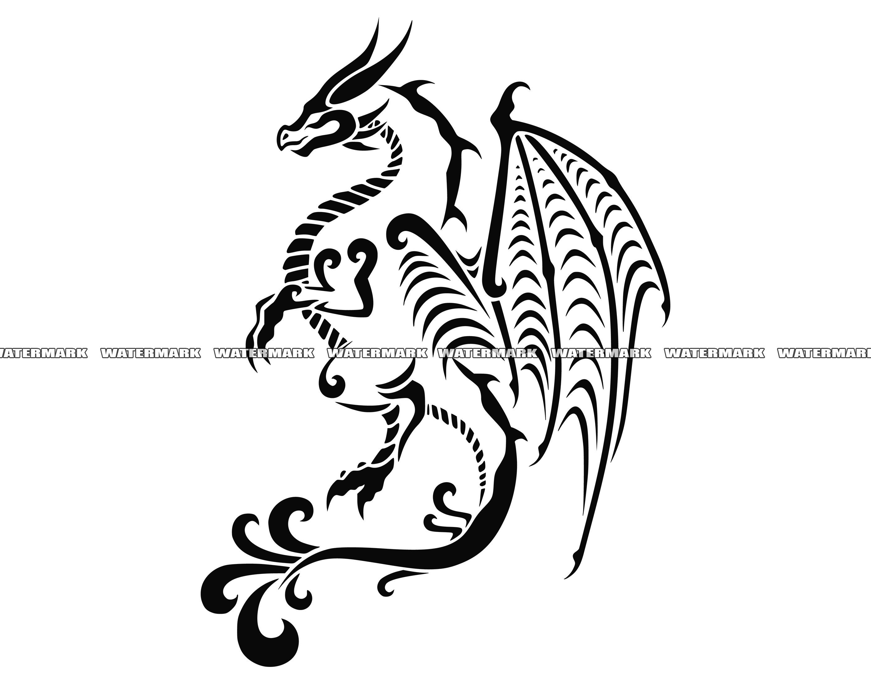 Tribal Dragon Tattoo SVG, Tribal Dragon Tattoo Cut File, Tribal Dragon ...