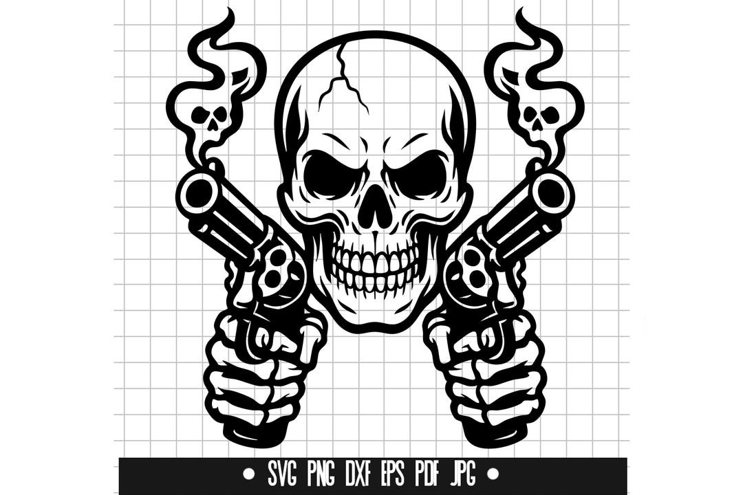 Skull Guns Svg, Dual Pistol Svg, Skeleton Gun Svg, Smoking Gun Svg ...