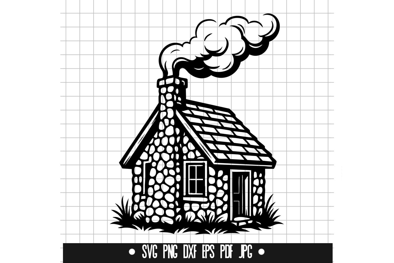 Stone Cabin SVG, Stone House DXF, Cottage PNG, Cabin Cut File, Clipart ...