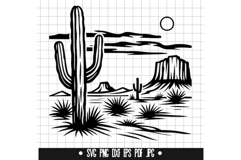 Desert Landscape SVG, Cactus Sunset PNG, Western Desert DXF Cut File ...