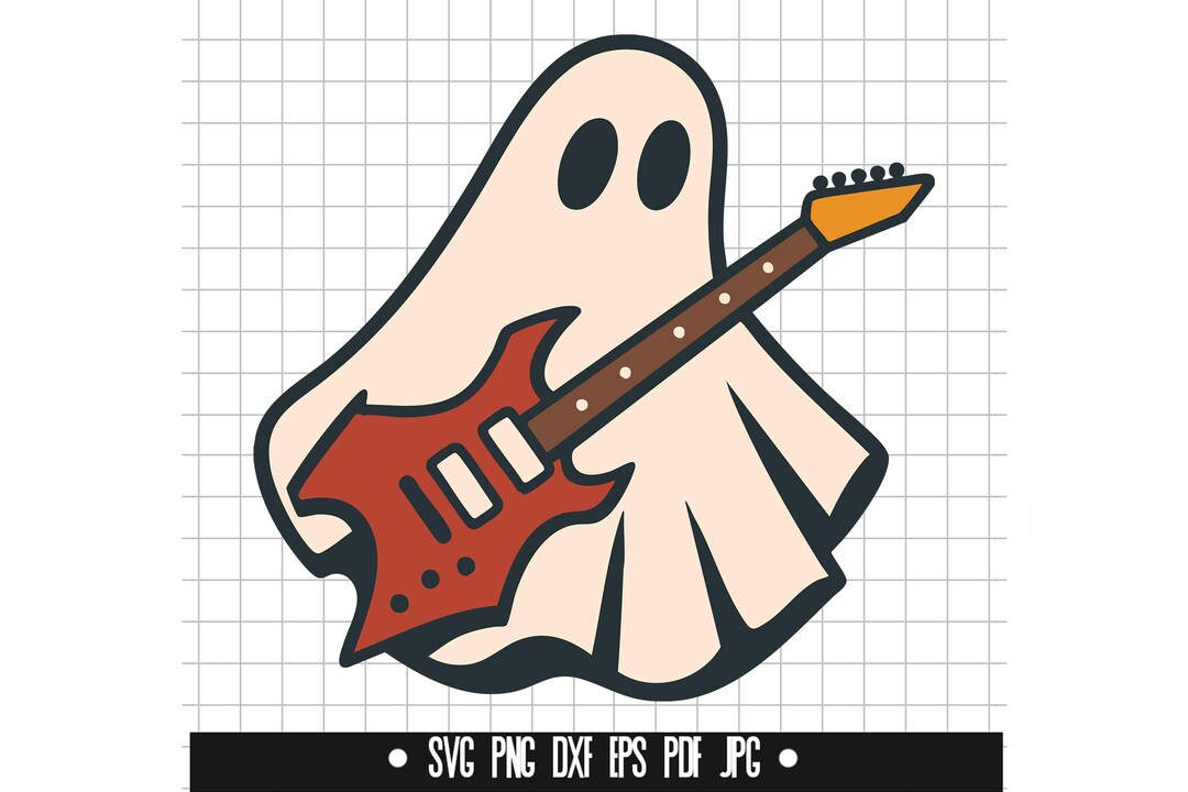 Ghost Playing Guitar SVG, Rock Ghost PNG, Halloween Guitar DXF, Clipart ...