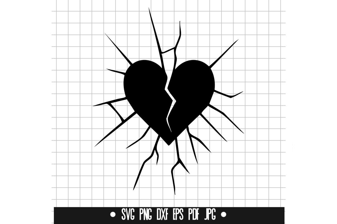 Broken Heart SVG, Cracked Heart DXF, Sad Heart PNG, Cut File, Clipart ...