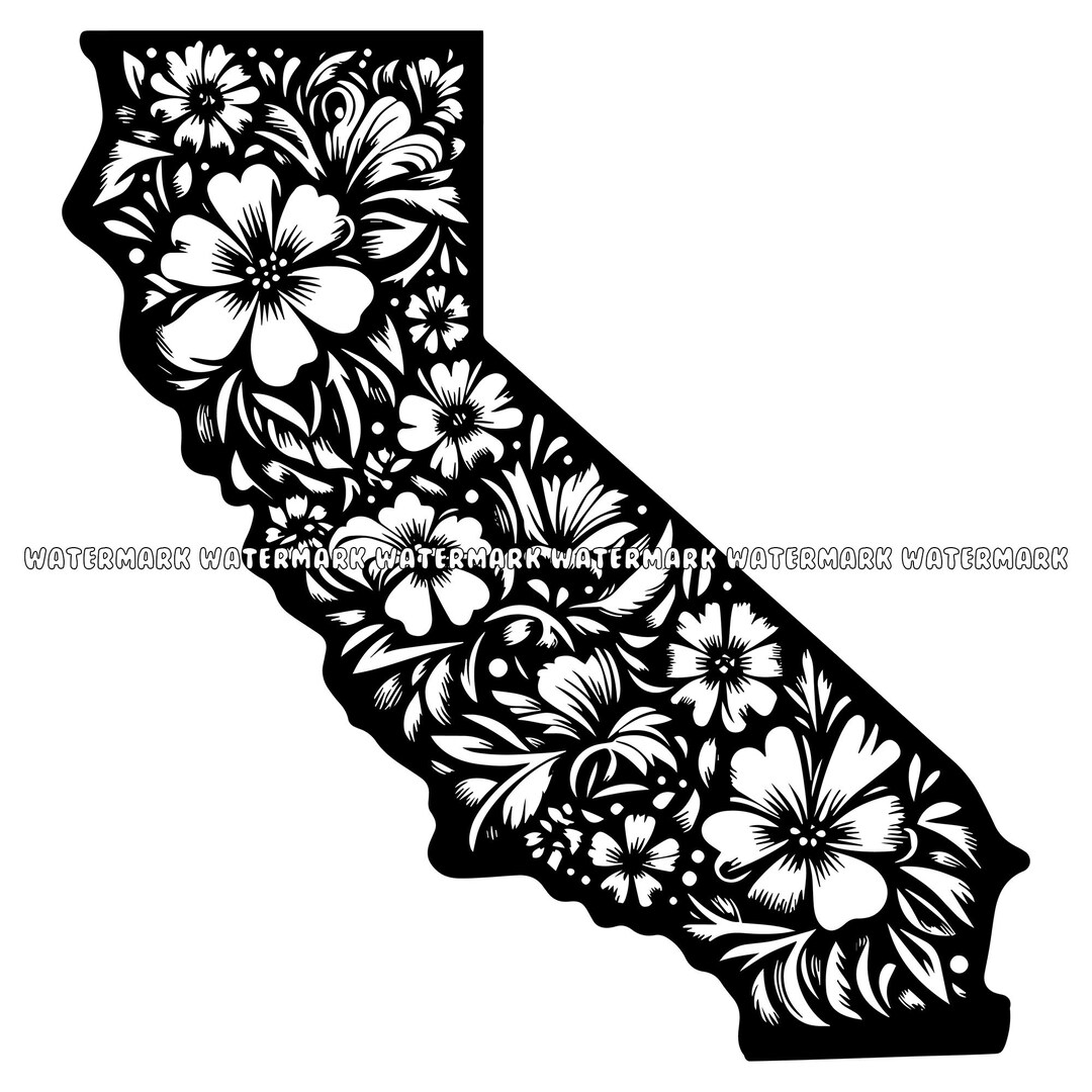 California Floral Map SVG, California DXF, California PNG, California ...