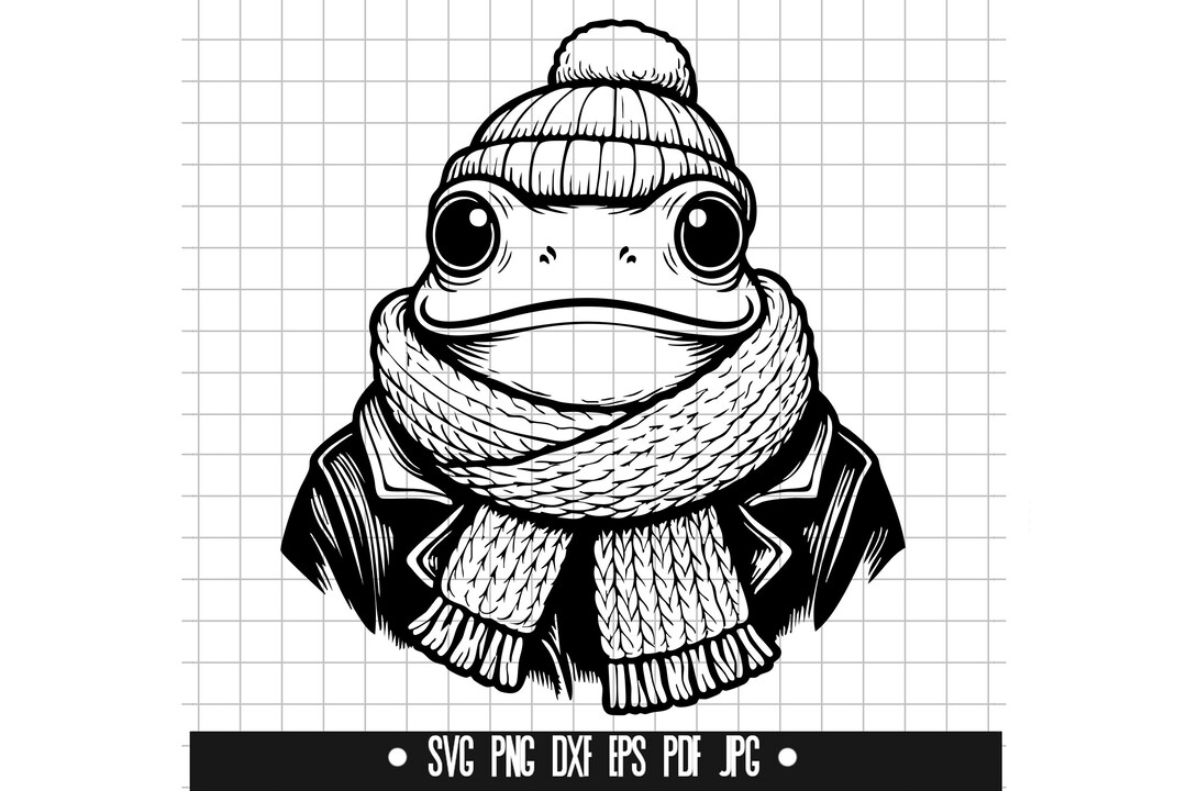Frog Winter SVG, Cozy Frog DXF, Frog PNG, Cold Weather Cut File ...