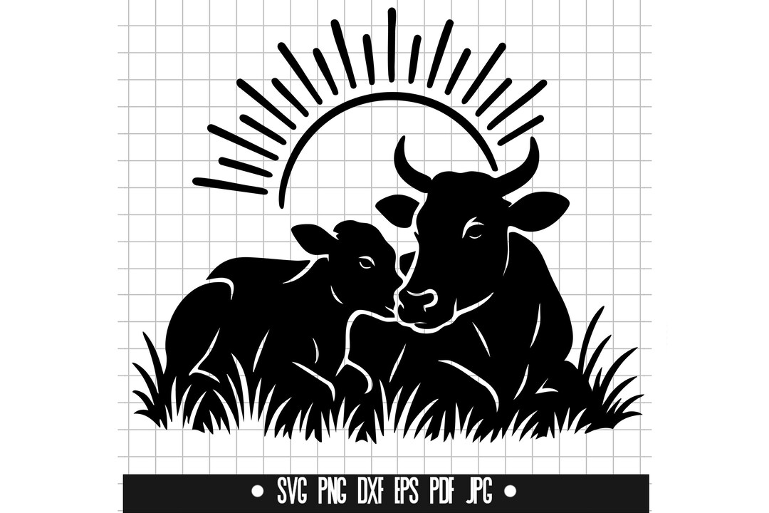 Cow Calf Svg, Lying Cow Svg, Sun Svg, Farm Animal Svg, Country Svg ...