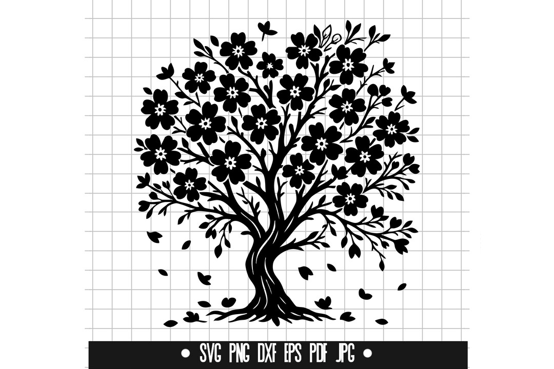 Floral Tree SVG, Blossom Tree Cut File, Flower Tree PNG, Tree ...