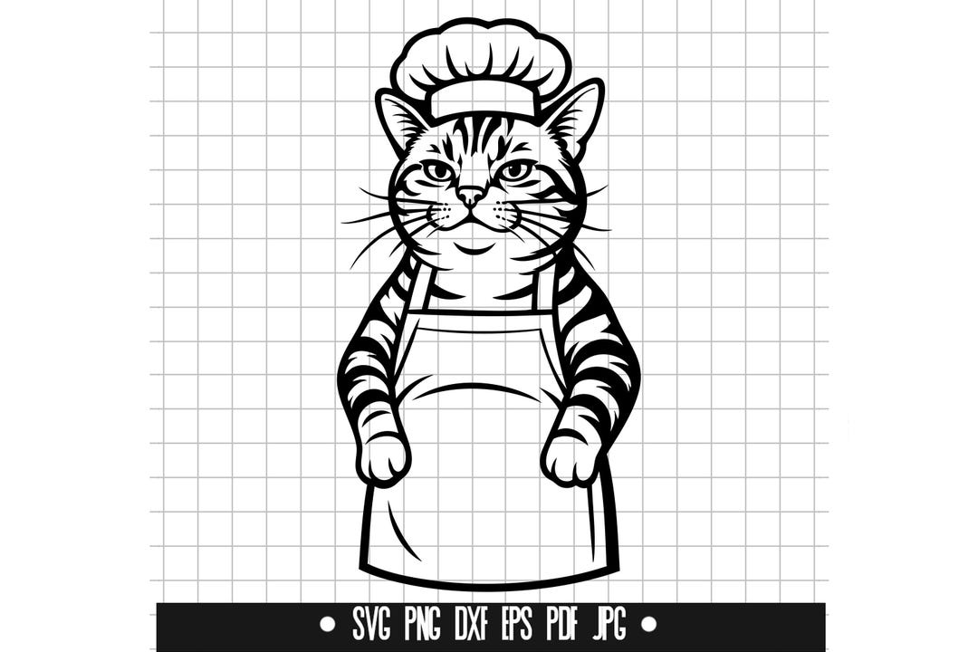 Chef Cat SVG, Chef Cat DXF, Chef Cat PNG, Chef Cat Cut File, Clipart ...