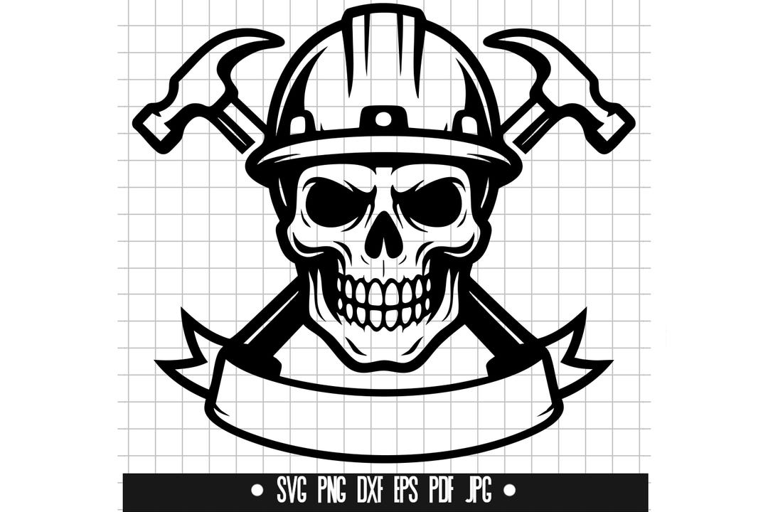 Construction Skull Svg, Builder Skeleton Svg, Skull With Tools Svg ...