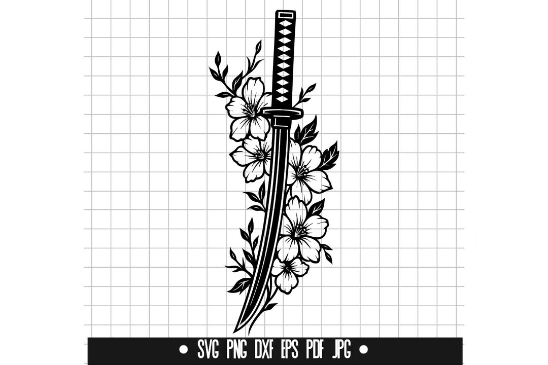 Katana Floral SVG, Katana Floral DXF, Katana Floral PNG, Katana Floral ...