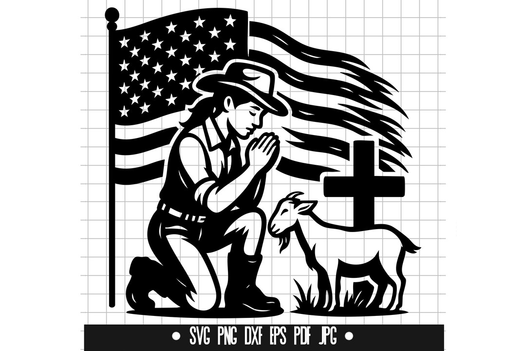 Female Farmer Praying Goat Memorial Cross Flag SVG, DXF, PNG, Cut File ...