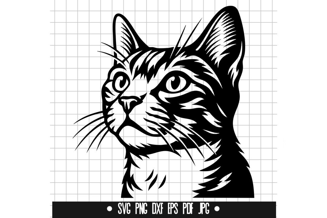 Cat Face SVG, Cat DXF, Cat PNG, Cat Portrait Clipart, Digital File, Svg ...