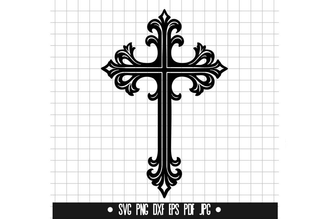 Croix ornée de SVG, croix chrétienne DXF, fichier coupe Clipart ...
