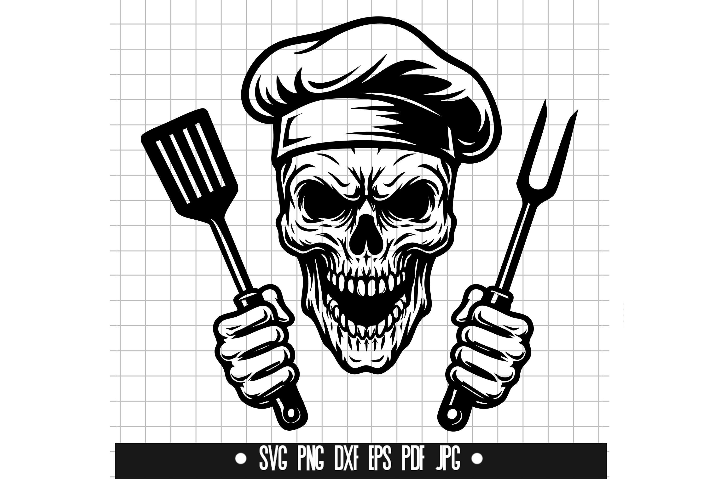 Skull Chef SVG, Bbq Skull PNG, Grilling DXF, Cook Cut File, Clipart ...