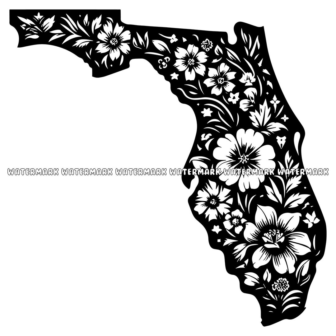 Florida Floral Map State SVG DXF PNG Cut File Clipart Digital File Svg ...