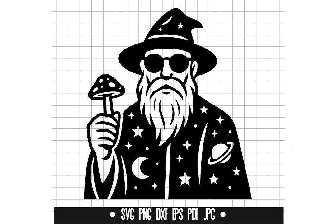 Cool Wizard SVG, Wizard DXF, Magic Man PNG, Fantasy Clipart, Mushroom ...