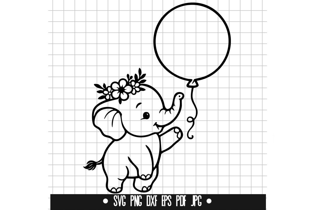 Baby Elephant Svg, Elephant Balloon Svg, Floral Elephant Svg, Elephant ...