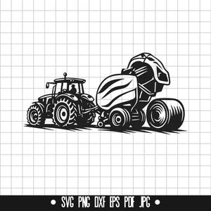 Tractor and Round Baler Silhouette - Etsy