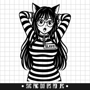 Anime Jail Girl SVG, Cat Ears Mugshot DXF, Kawaii Prison Girl PNG, Girl ...