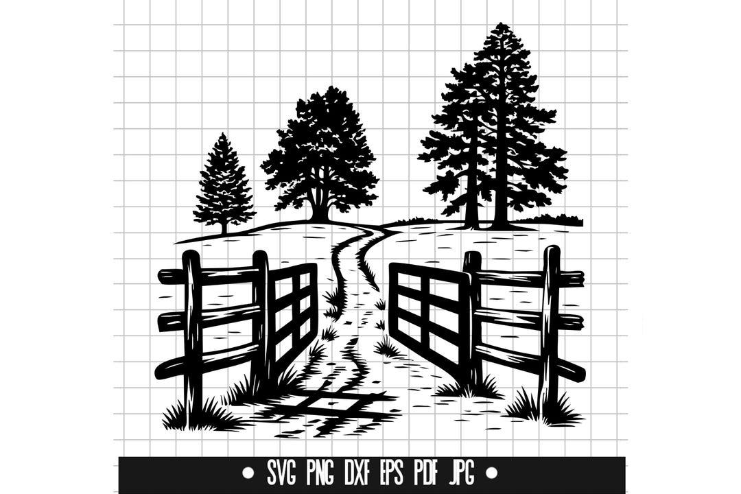 Farm Fence Svg, Country Road Svg, Farm Entrance Svg, Rustic Fence Svg ...