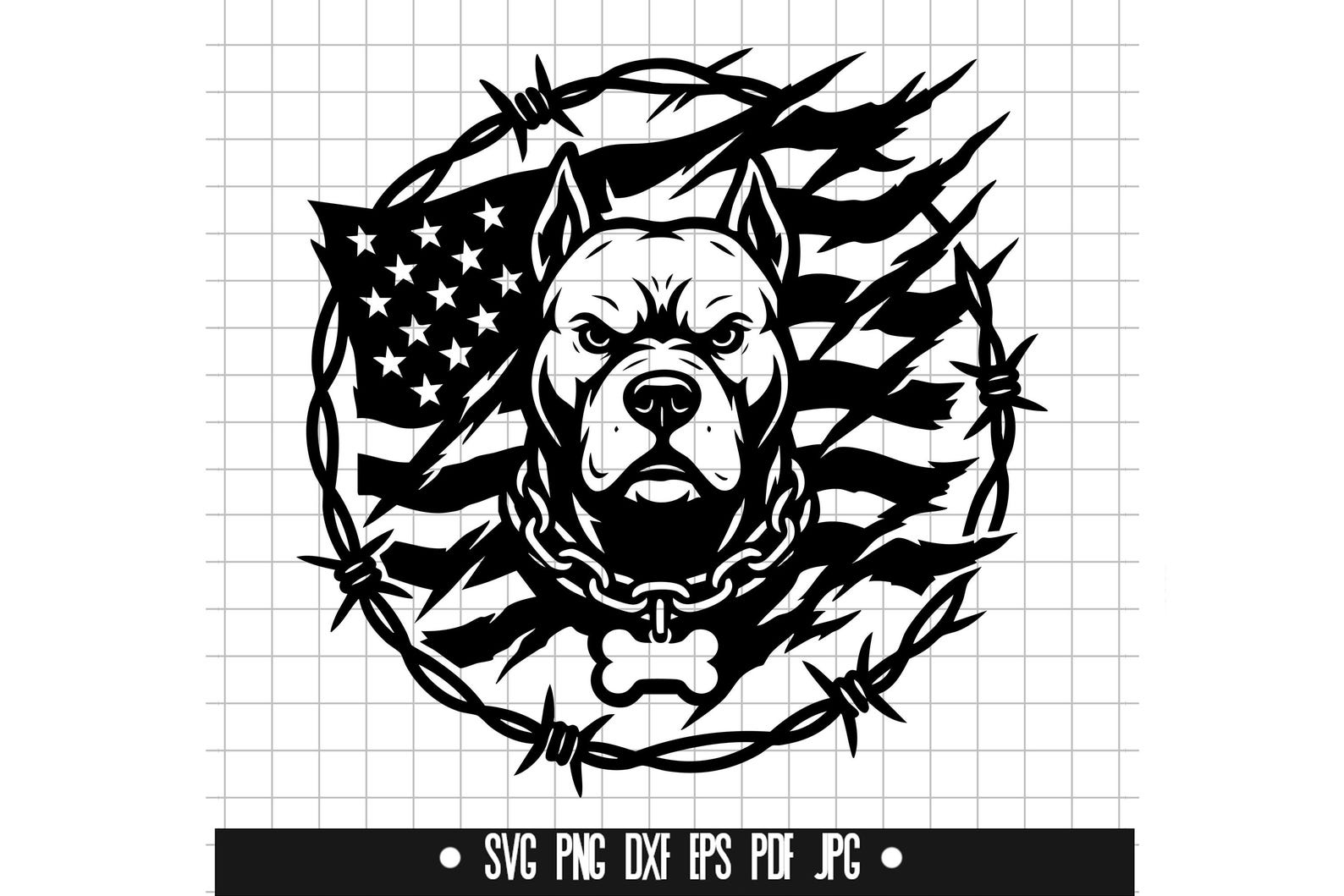 Pitbull Svg, Patriotic Dog Svg, Barbed Wire Svg, American Flag Svg, Dog ...