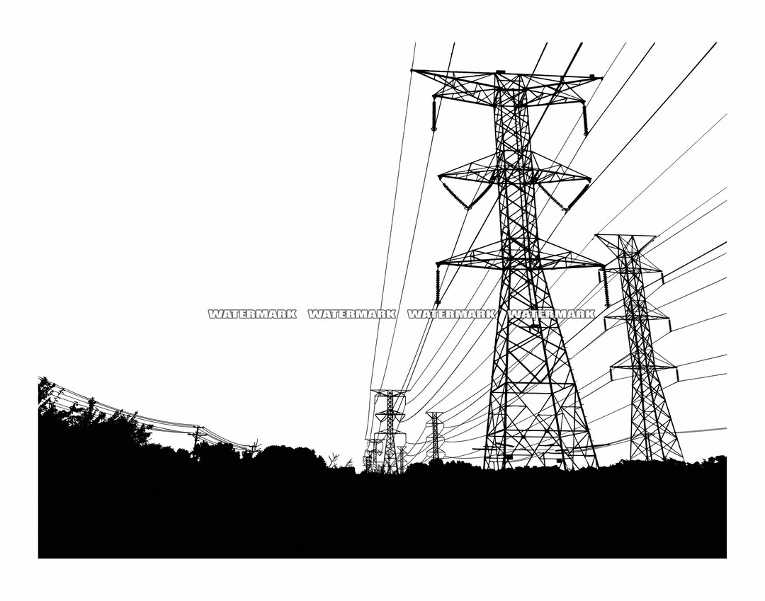 High Voltage Power Lines SVG Cut File DXF PNG Clipart Silhouette Cricut ...