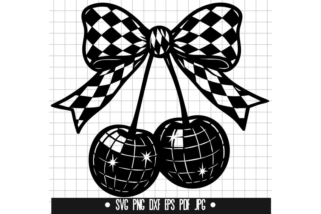Disco Cherry Svg, Checkered Bow Svg, Cherry Clipart Svg, Funky Fruit ...