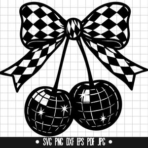 Disco Cherry Svg, Checkered Bow Svg, Cherry Clipart Svg, Funky Fruit ...