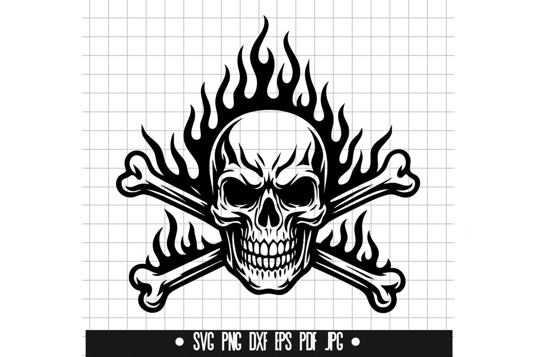 Skull Flames SVG, Skull Crossbones PNG, Flame Skull DXF, Cut File ...