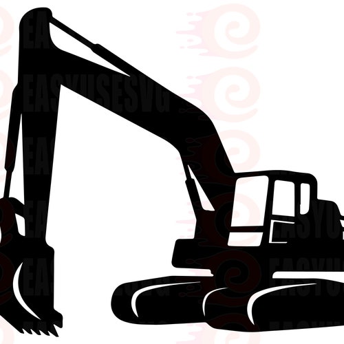 Stickers Paper Mechanical Digger Excavator Woodcut Black and White SVG ...