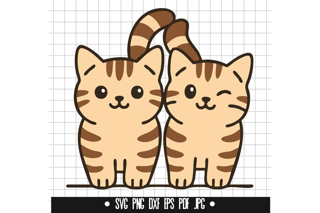 Cute Cat Svg, Winking Cat Svg, Twin Cats Svg, Kawaii Cat Cut File, Cat ...