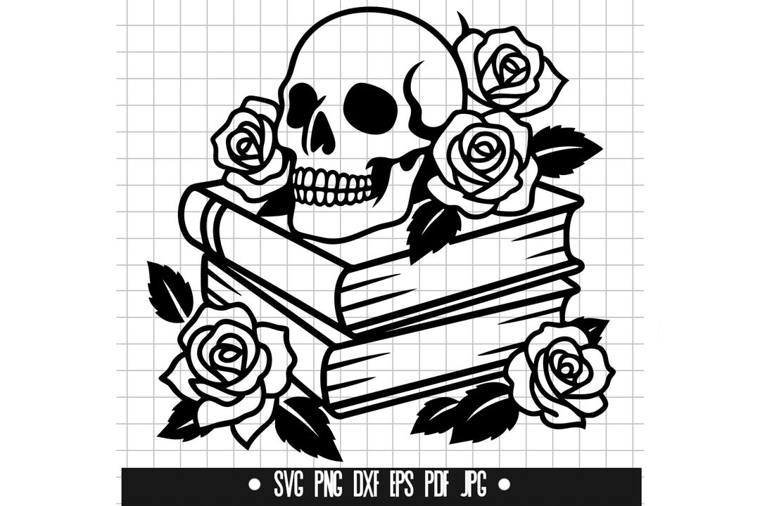 Skull With Books SVG, Skull Books DXF, Skull Books PNG, Skull Cut File ...
