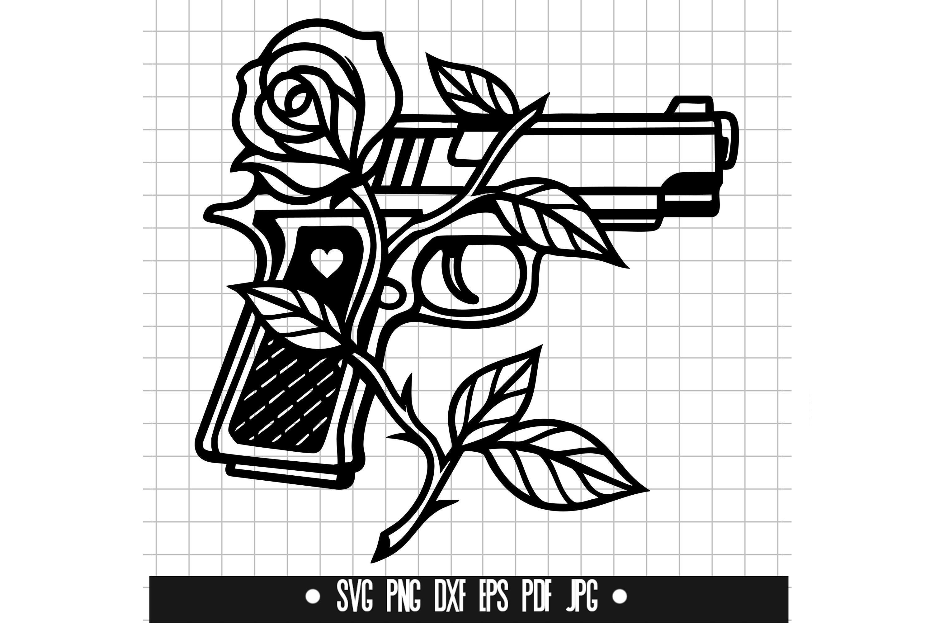 Rose Gun SVG, Rose Gun DXF, Rose Gun PNG, Rose Gun Cut File, Clipart ...