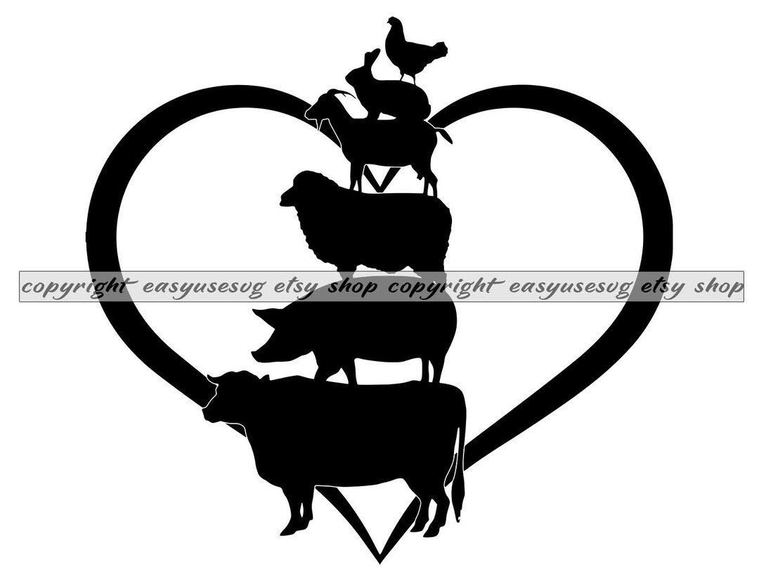 Stacked Stock Show Farm Animals With Heart SVG DXF PNG - Etsy