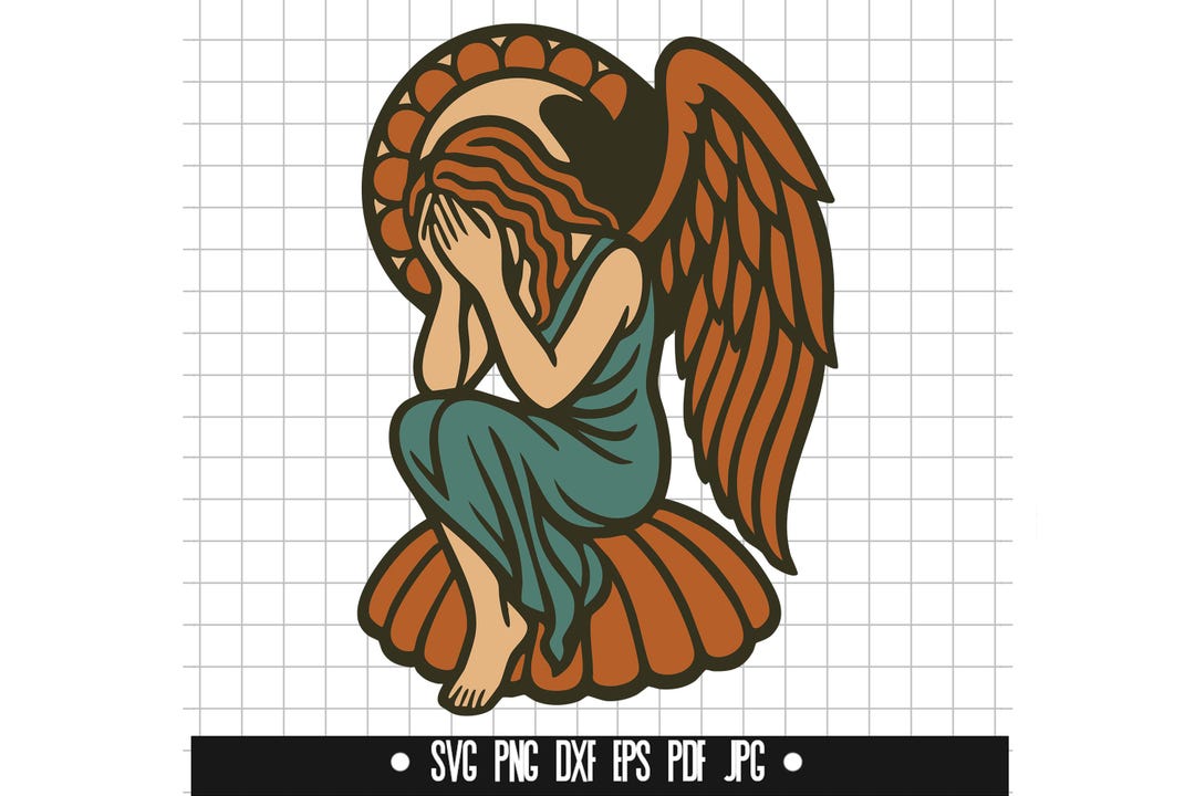 Crying Angel SVG, Grief Angel DXF, Mourning PNG, Fallen Angel Clipart ...
