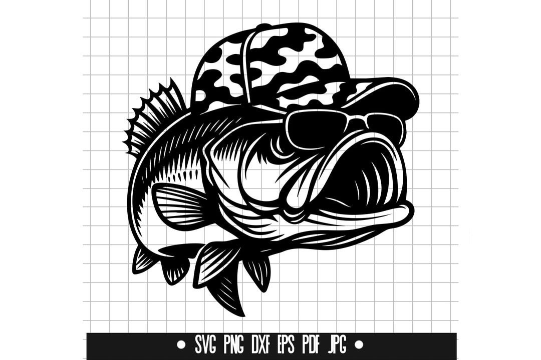 Fishing SVG, Bass Fish DXF, Fish PNG, Camo Hat Cut File, Clipart ...