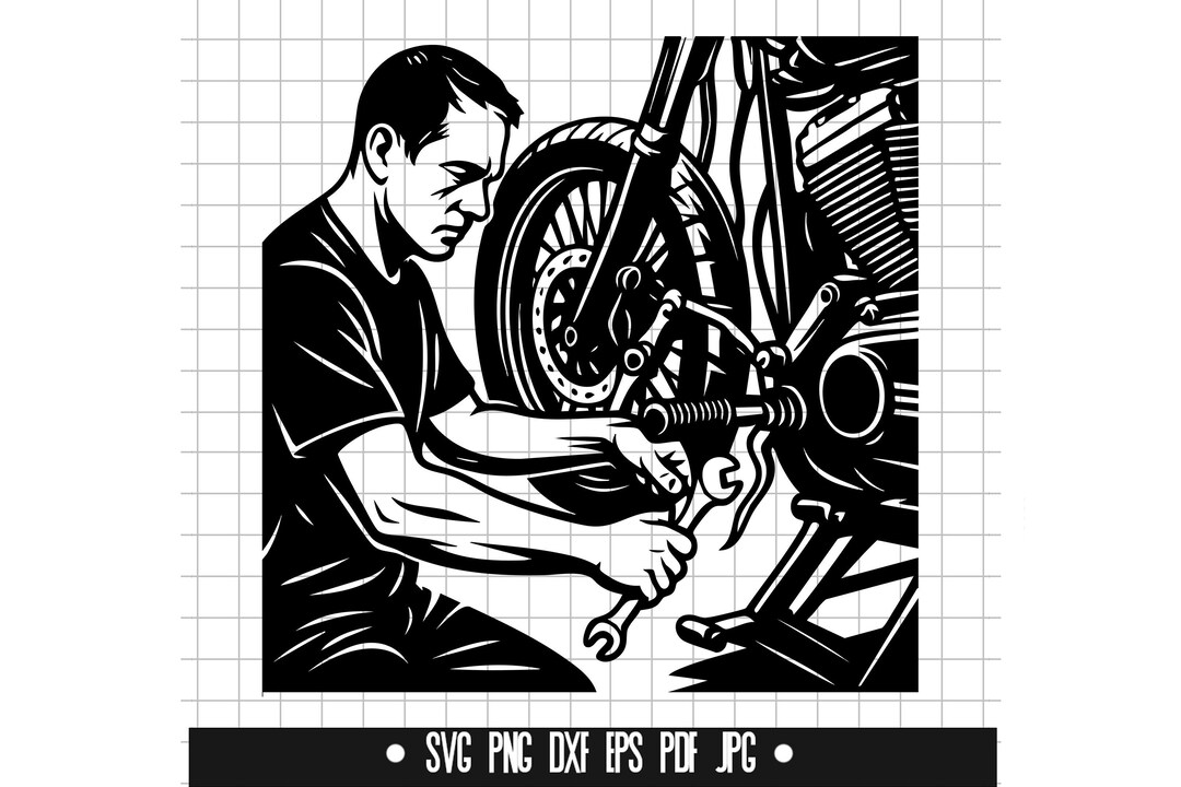 Motorcycle Mechanic SVG, Bike Repair DXF, Mechanic PNG, Wrench Cut File ...