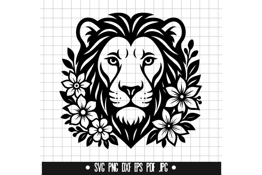Floral Lion SVG, Lion DXF, Lion PNG, Lion Cut File, Clipart, Digital ...