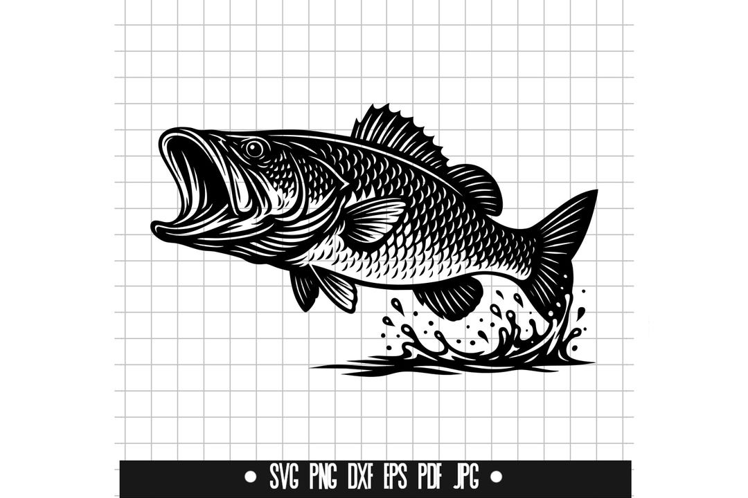 Jumping Fish SVG, Bass Fish DXF, Fish PNG, Fishing Cut File, Clipart ...
