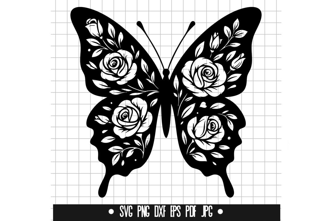 Floral Rose Butterfly Svg, Rose Wing Svg, Elegant Butterfly Svg, Floral ...
