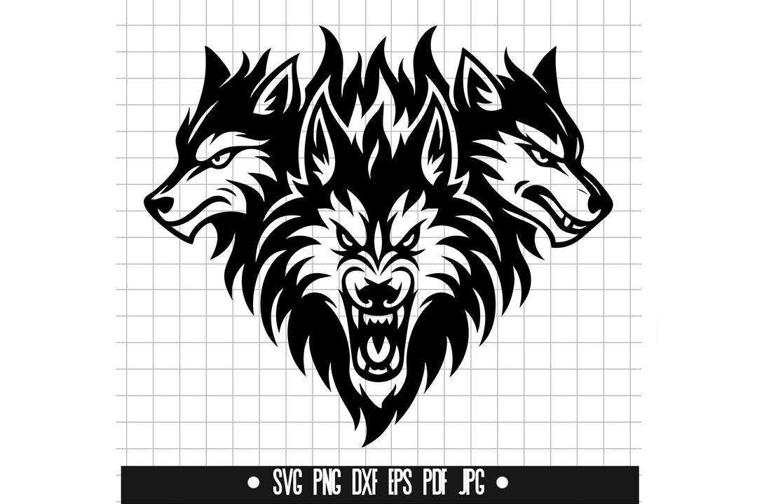 Cerberus Wolf Svg, Three Headed Wolf Svg, Mythical Wolf Svg, Aggressive ...