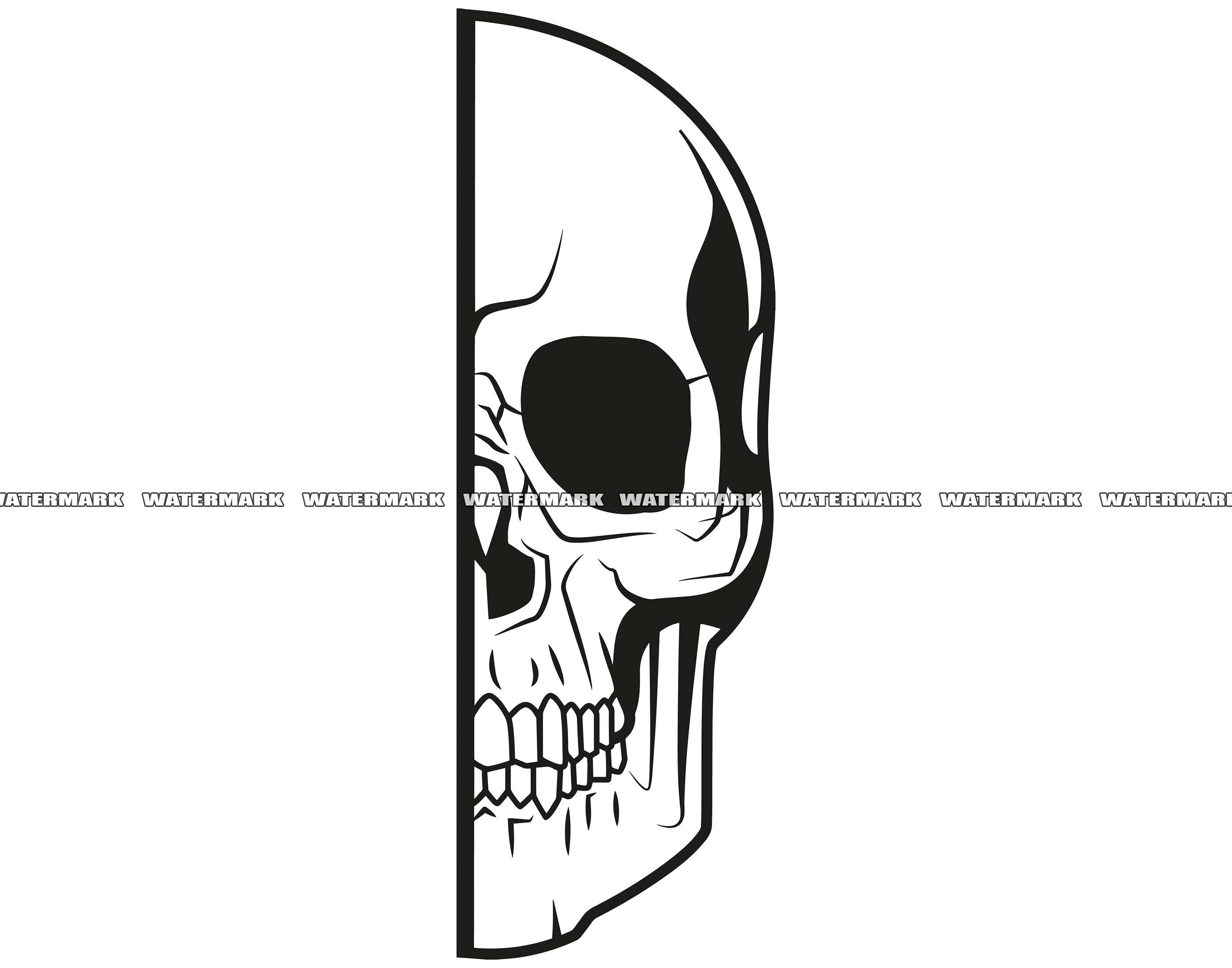 Half of Skull SVG Half of Skull Cut File Half of Skull DXF - Etsy