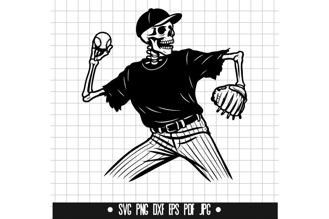 Skeleton Baseball SVG, Baseball Skull DXF, Sports PNG, Cut File ...