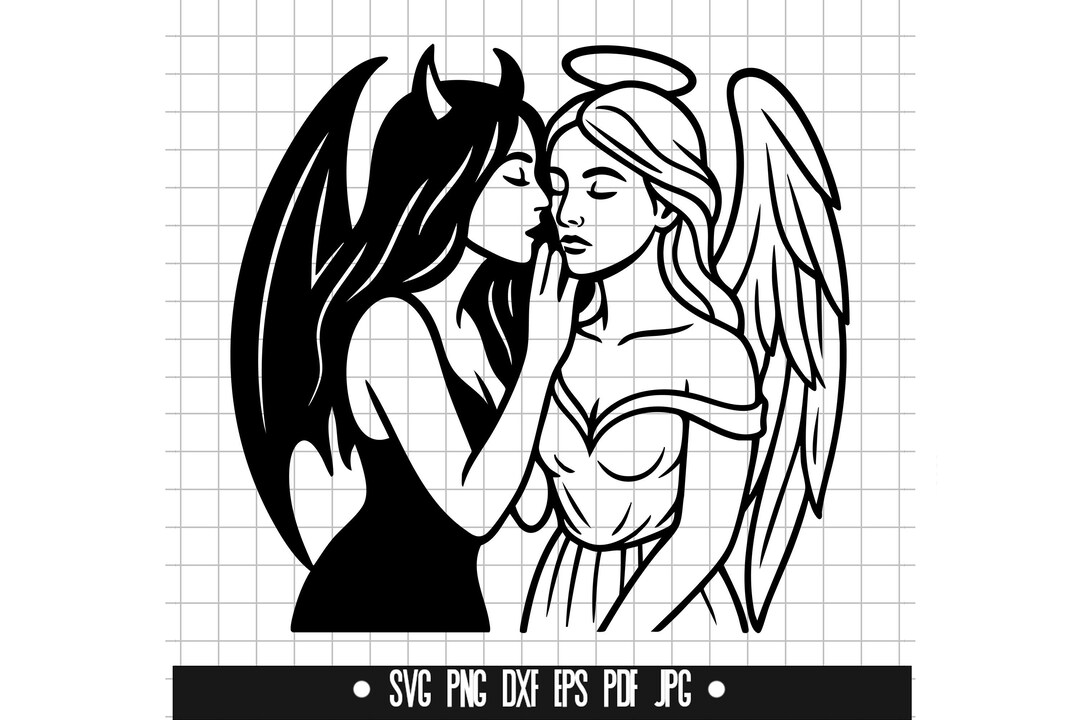 Devil and Angel SVG, Devil and Angel DXF, Devil and Angel PNG, Contrast ...