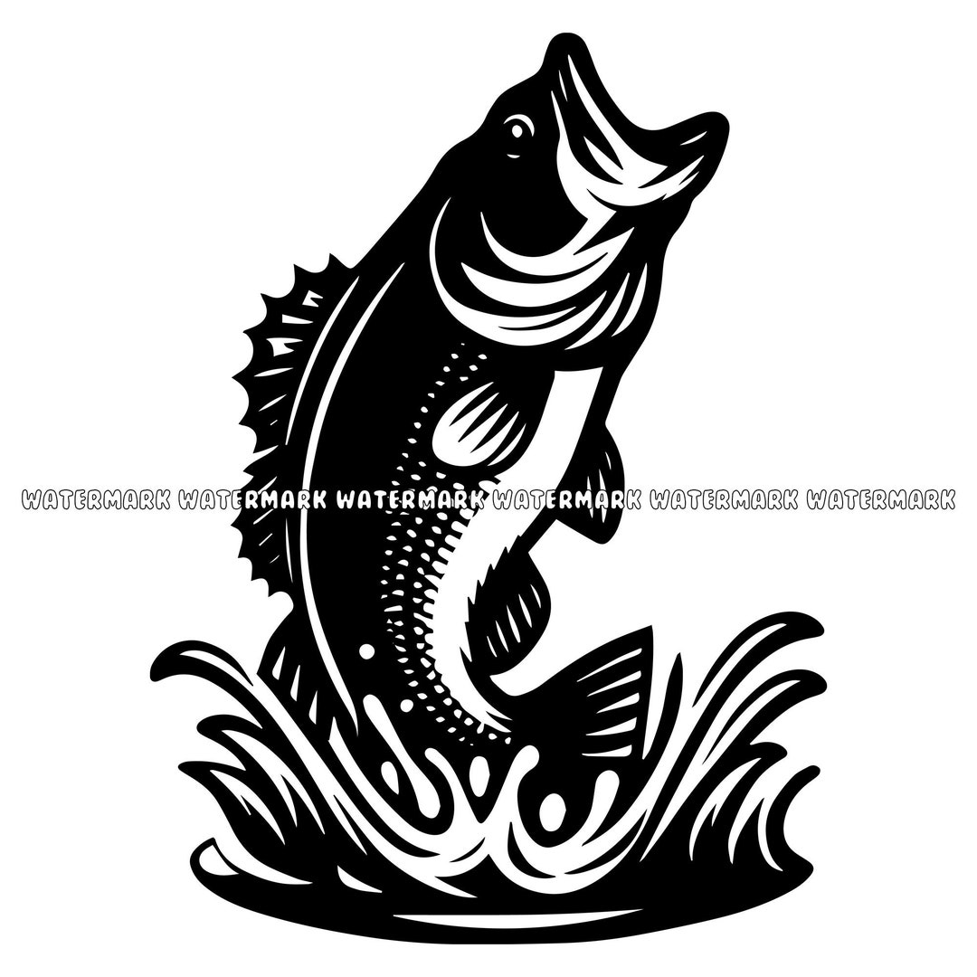 Bass Fish Jumping SVG Lake Fishing DXF Fisherman PNG Cut File Clipart ...