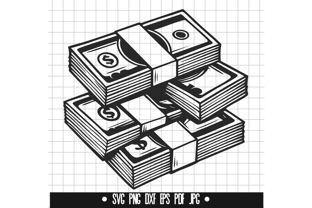 Money Stack SVG, Cash DXF, Dollar PNG, Money Cut File, Clipart, Digital ...